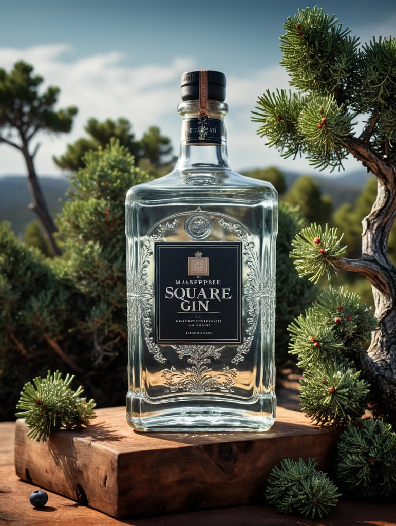 Premium Free ai Images | professional photography of square gin bottle ...