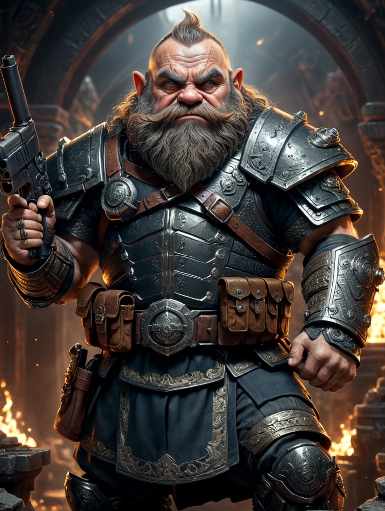 Premium Free ai Images | grumpy dwarf in swat dress pointing with gun