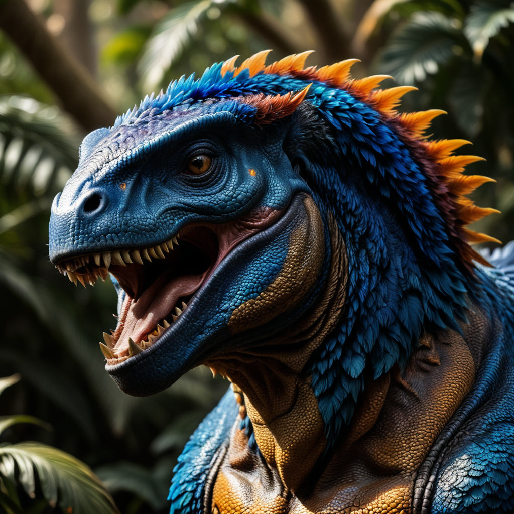Premium Free ai Images | blue feathered rex vibrant colors depth of ...
