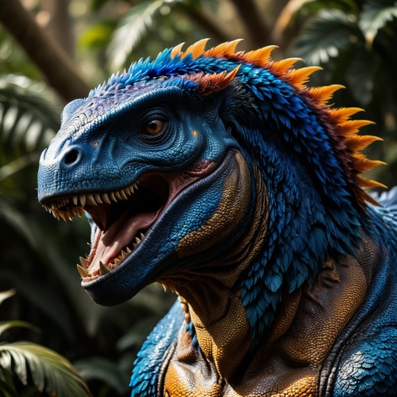 Premium Free ai Images | blue feathered rex vibrant colors depth of ...