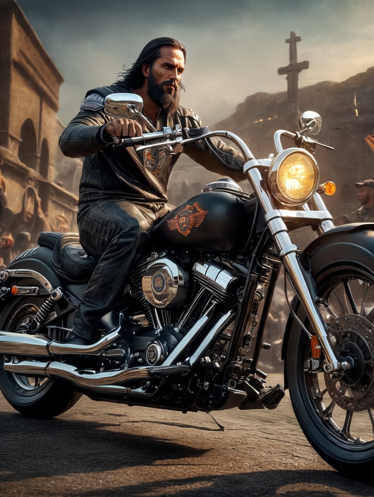 Premium Free ai Images | photo jesus christ on harley davidson motorcycle
