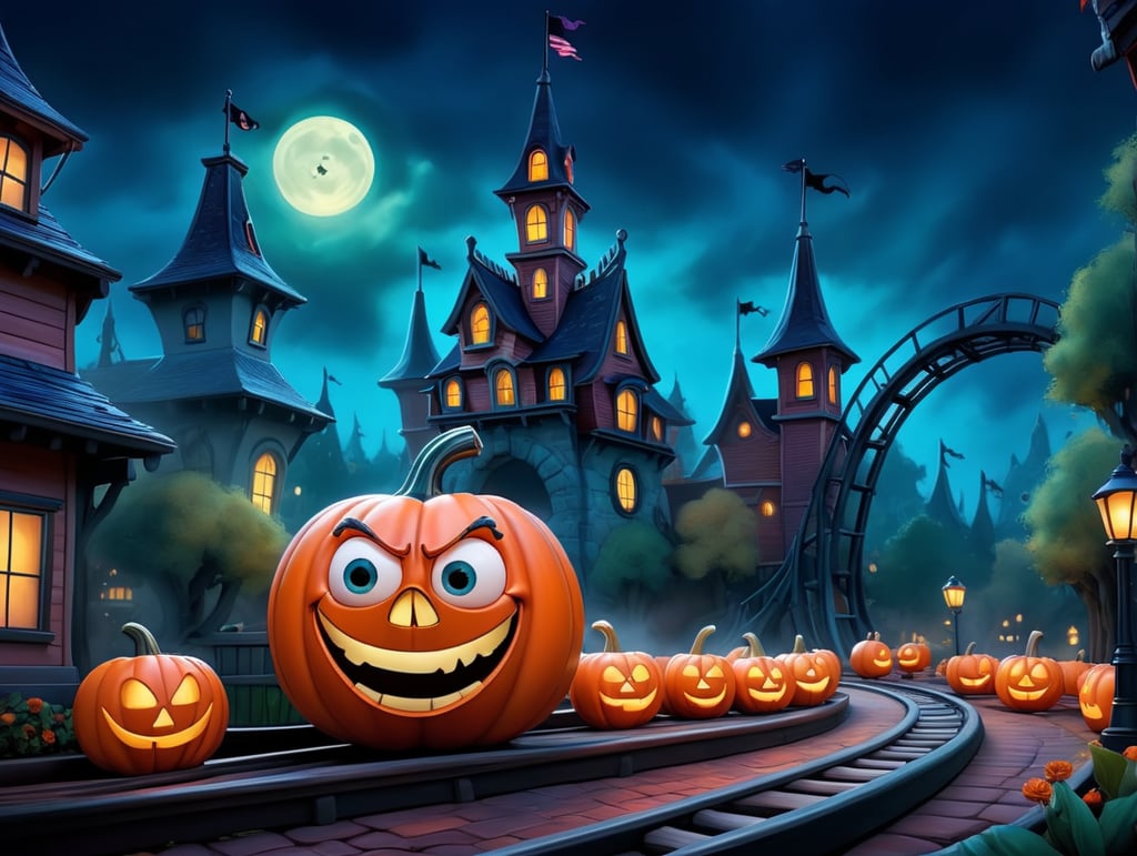 Premium Free ai Images | make me an art of halloween theme park with ...