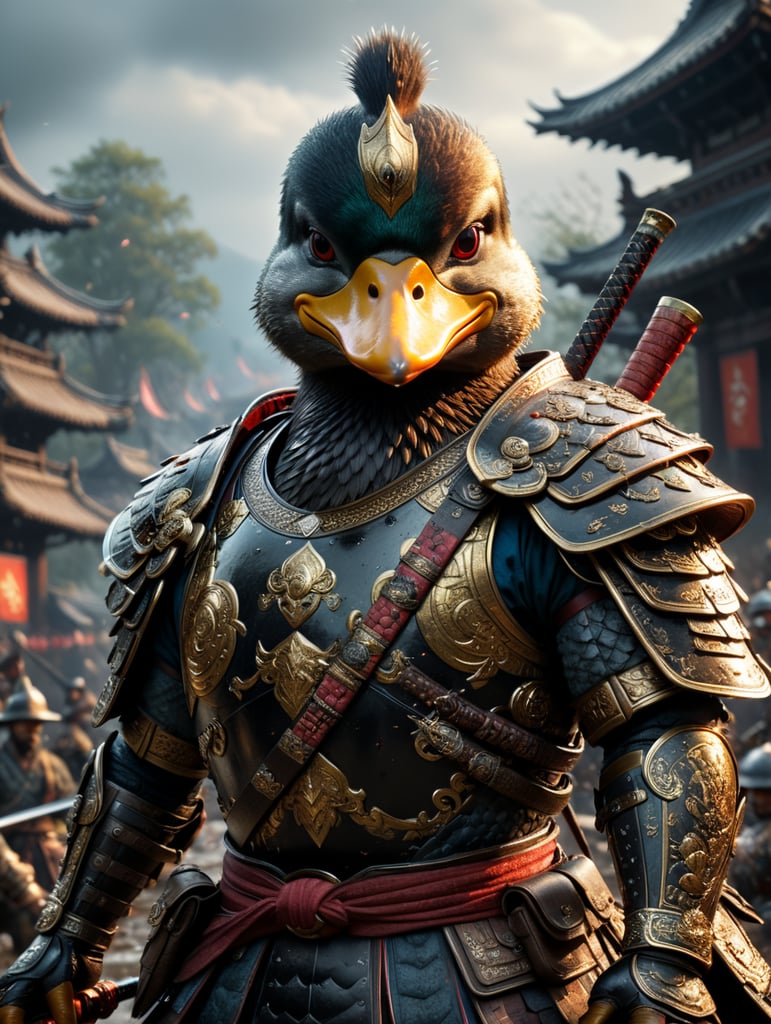 Premium Free ai Images | duck samurai battlefield hyper realistic