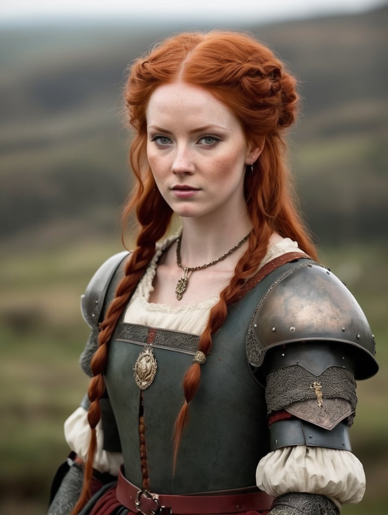 Premium Free ai Images | scottish princess from the th century red hair battle worn look
