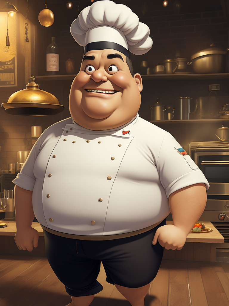 Premium Free ai Images | fat chef cartoon wearing shorts and smiling