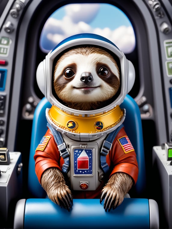 Premium Free ai Images | cute and tiny sloth captain inside the space ...