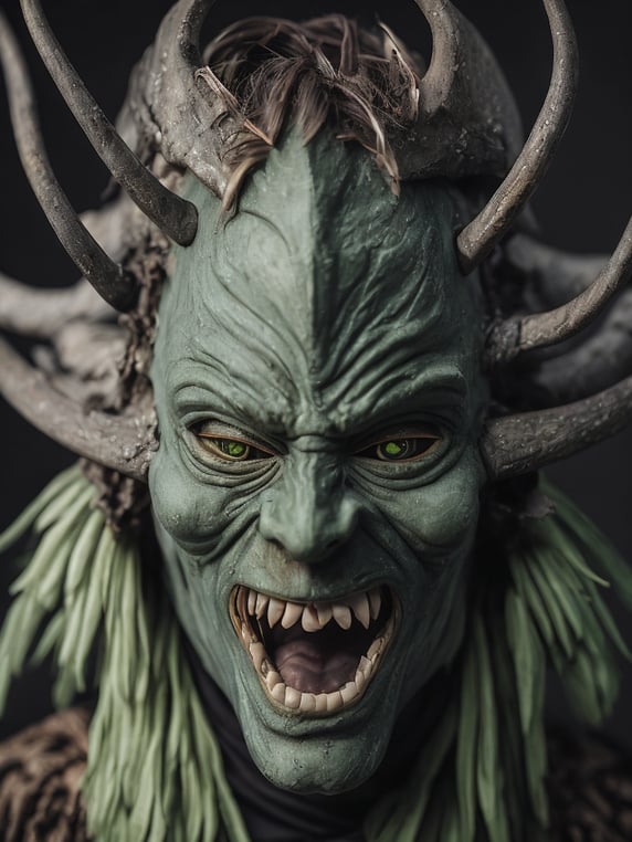Premium Free ai Images | wooden green japanese demon mask black ...