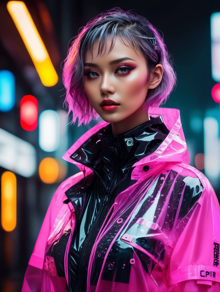 Lumenor AI Image Generation - cyborg girl wearing transparent raincoat ...