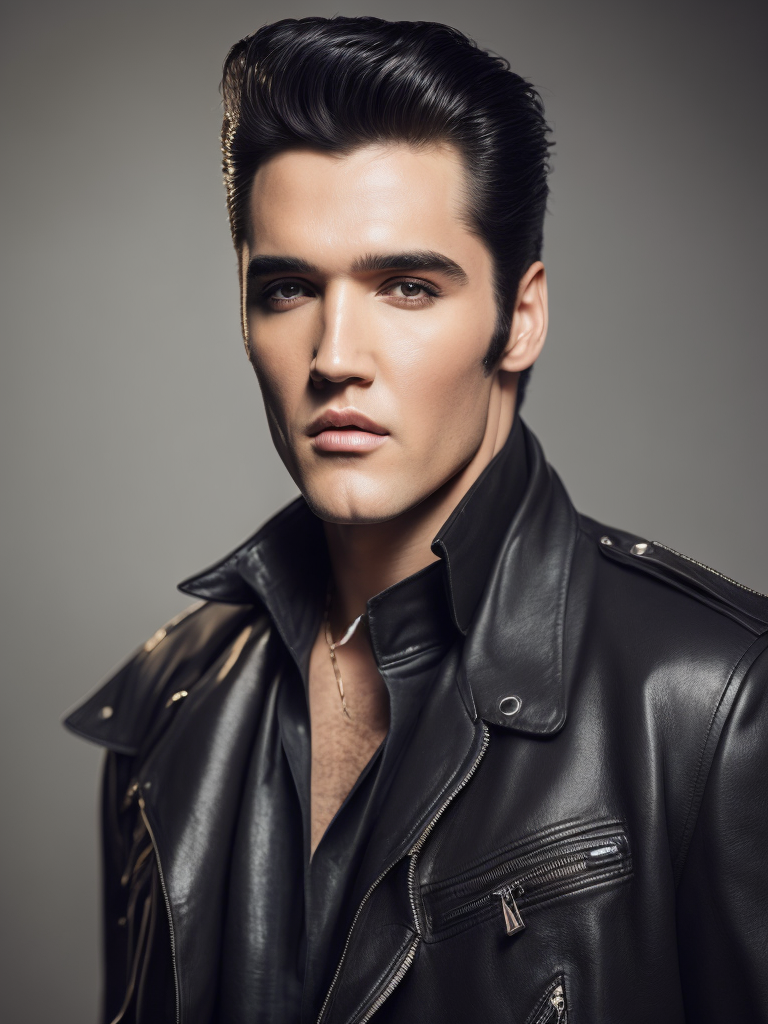 Lumenor AI Image Generation - portrait of elvis presley wearing black ...