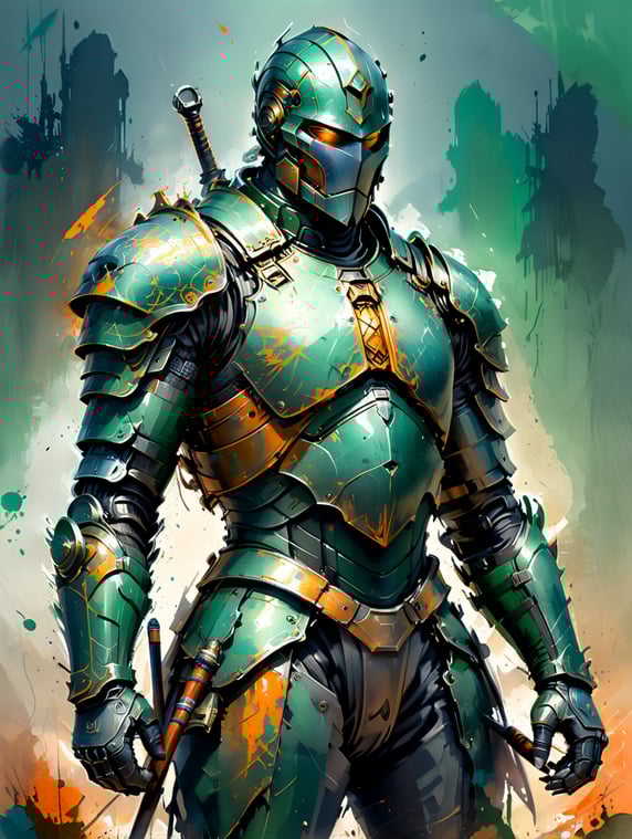 Premium Free ai Images | medieval knight iron green armor after the ...
