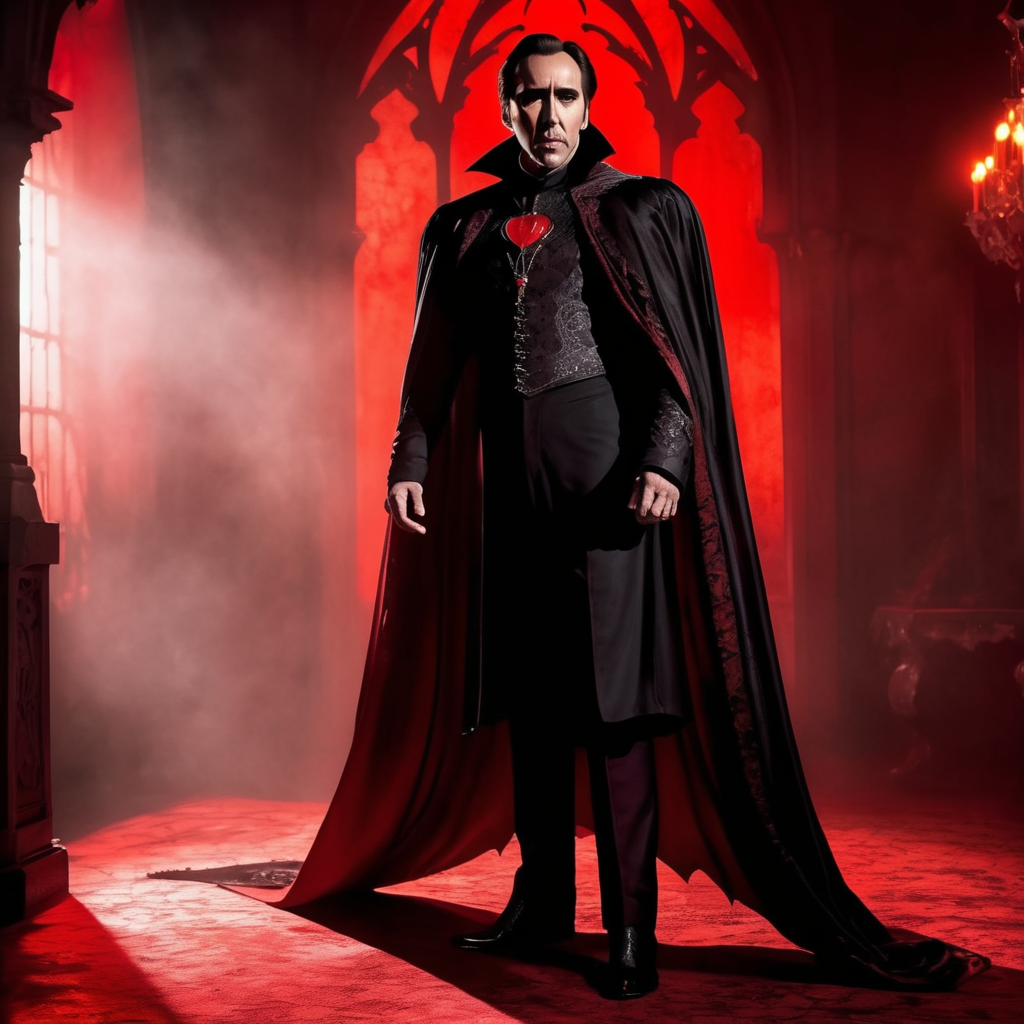 Premium Free ai Images | nicolas cage as dracula full body shot red and ...