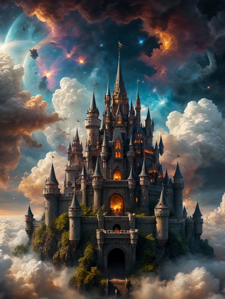 Premium Free ai Images | castles floating in space nebula clouds