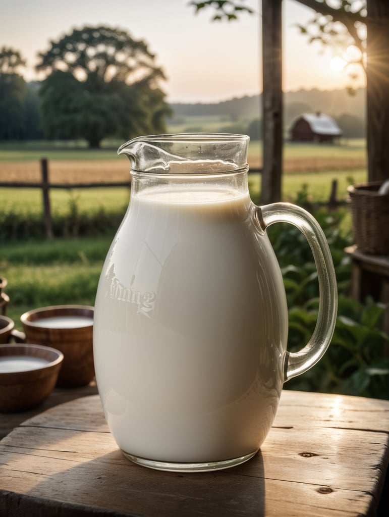 Premium Free ai Images | mockup of jug of milk early morning farm ...