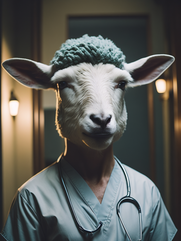 Premium Free ai Images | sheep look like human stylized as nurse in the ...