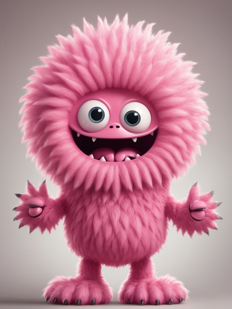 Premium Free ai Images | friendly monster pink colour fluffy stand with ...