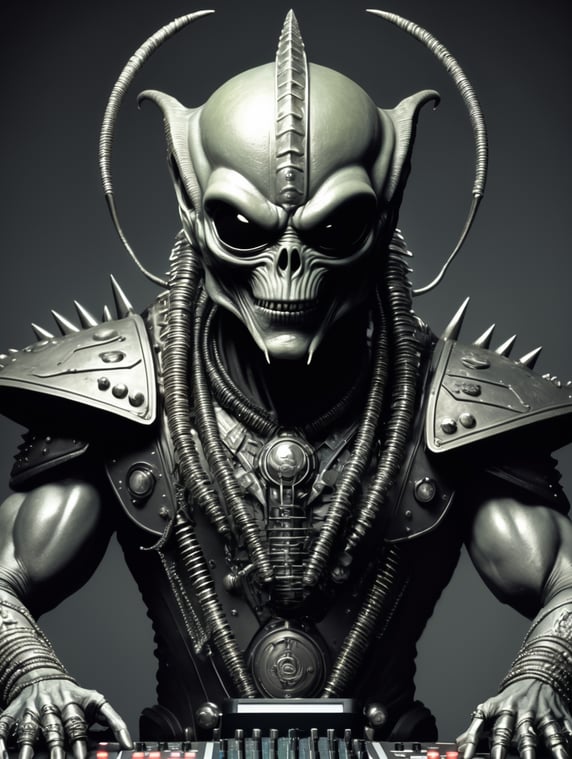 Premium Free ai Images | dj alien heavy metal metal alien picos de metal
