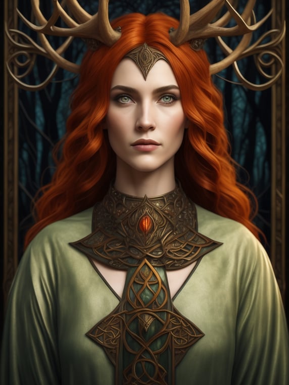 Premium Free ai Images | stained glass effect celtic pagan red haired ...