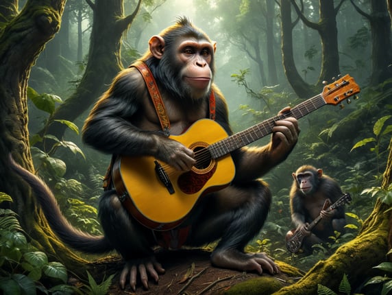 Premium Free ai Images | singe qui joue de la guitare dans la foret