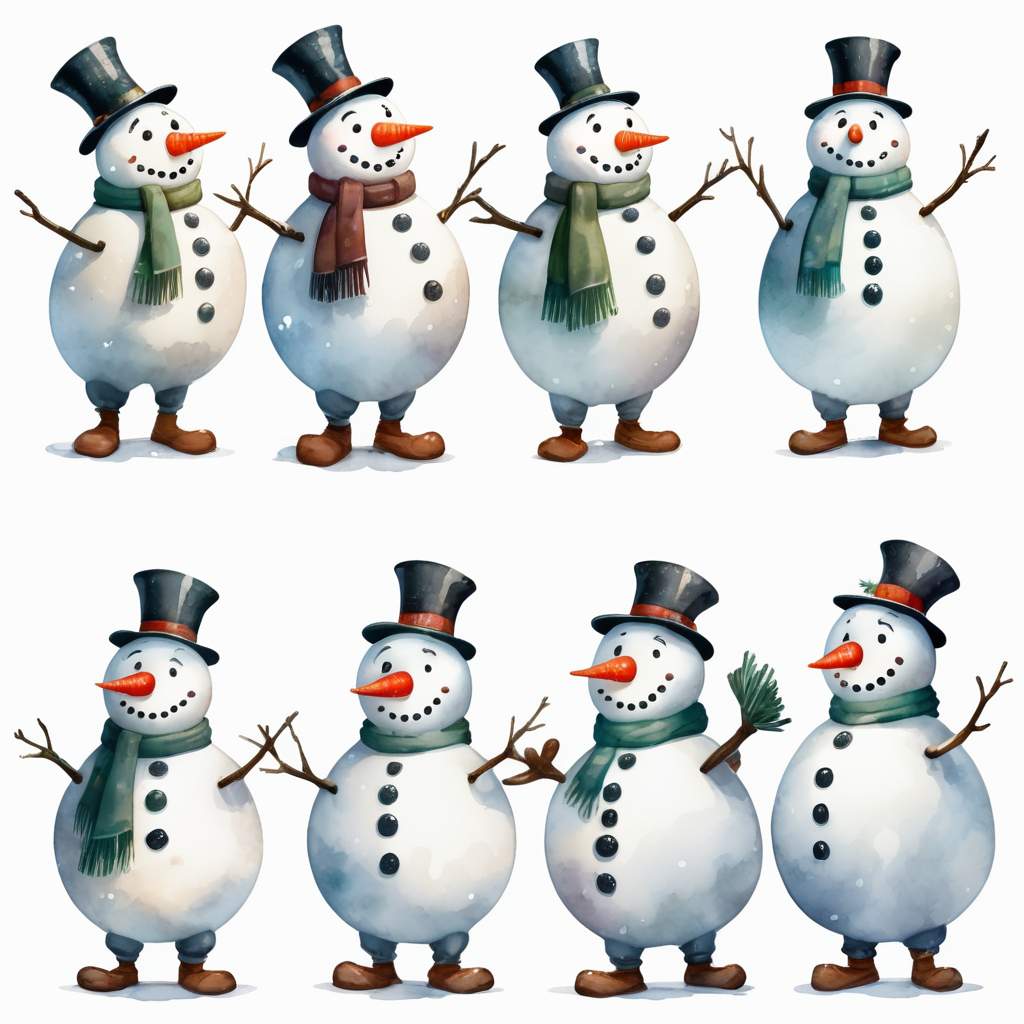 Premium Free ai Images | snowman different angles and expressions full ...