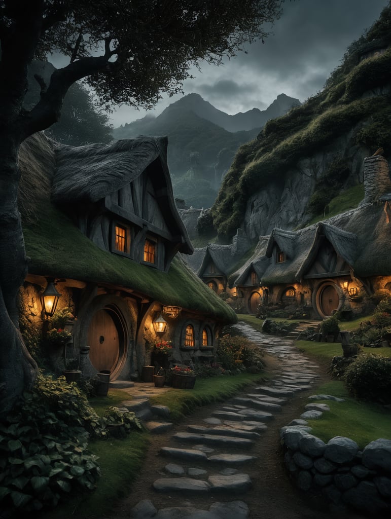 Premium Free ai Images | magic hobbits village