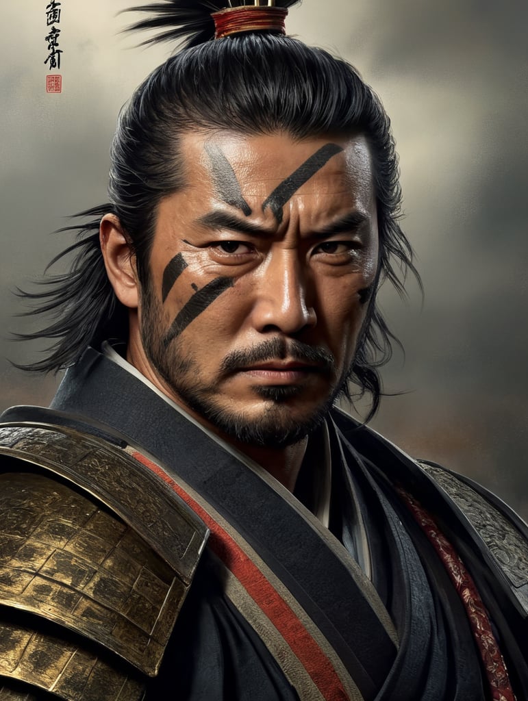 Premium Free ai Images | portrait of samurai with scar on his face very ...
