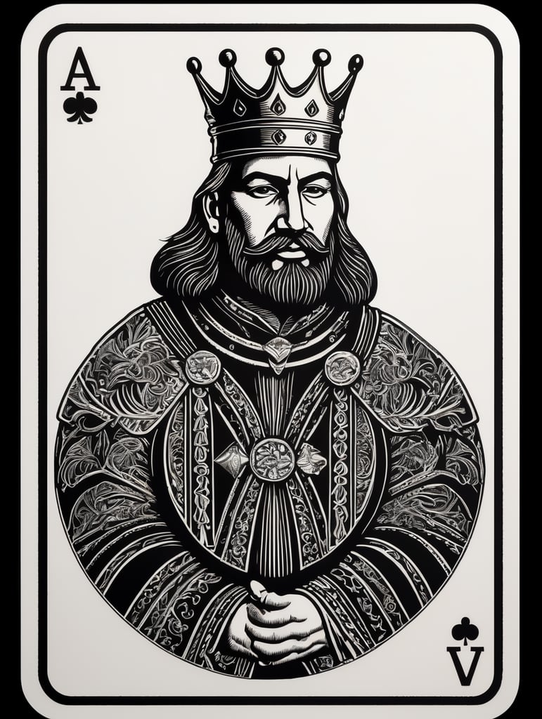 Premium Free ai Images | king of clubs playing card face card linocut ...