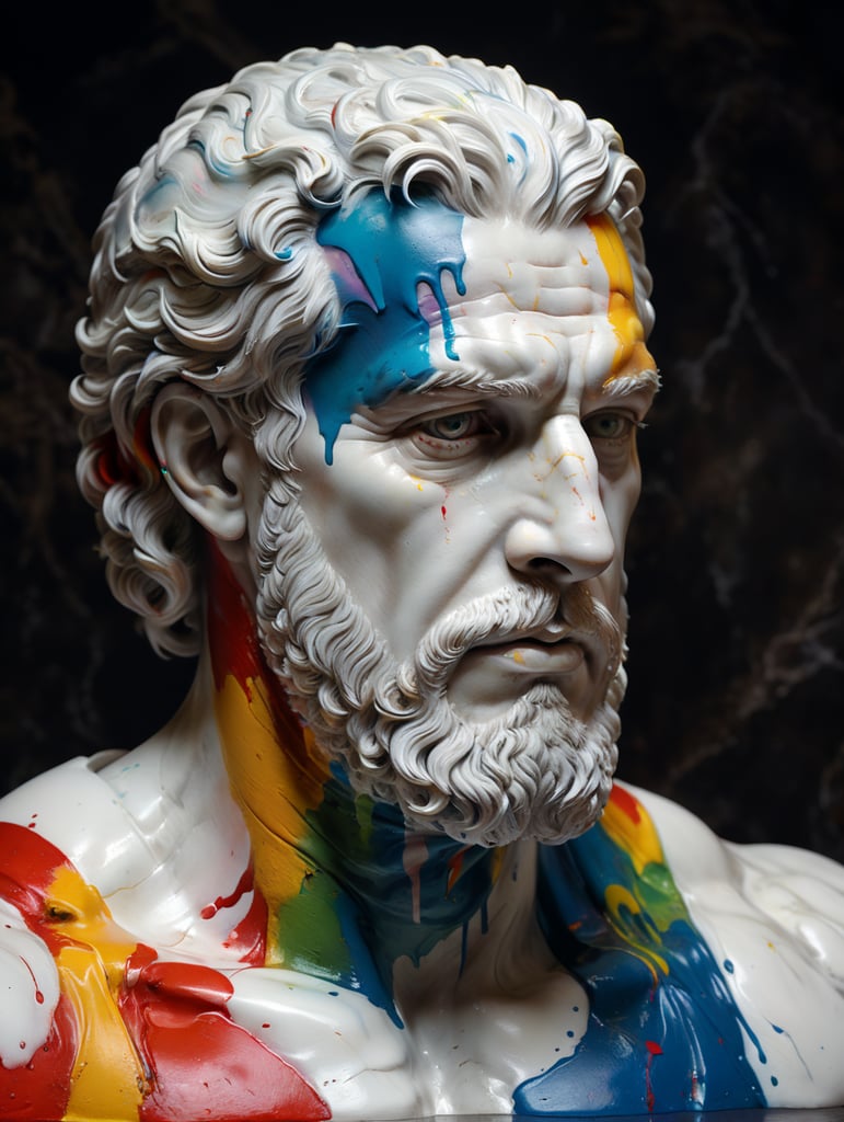 Premium Free ai Images | greek male white marble bust with colorful ...
