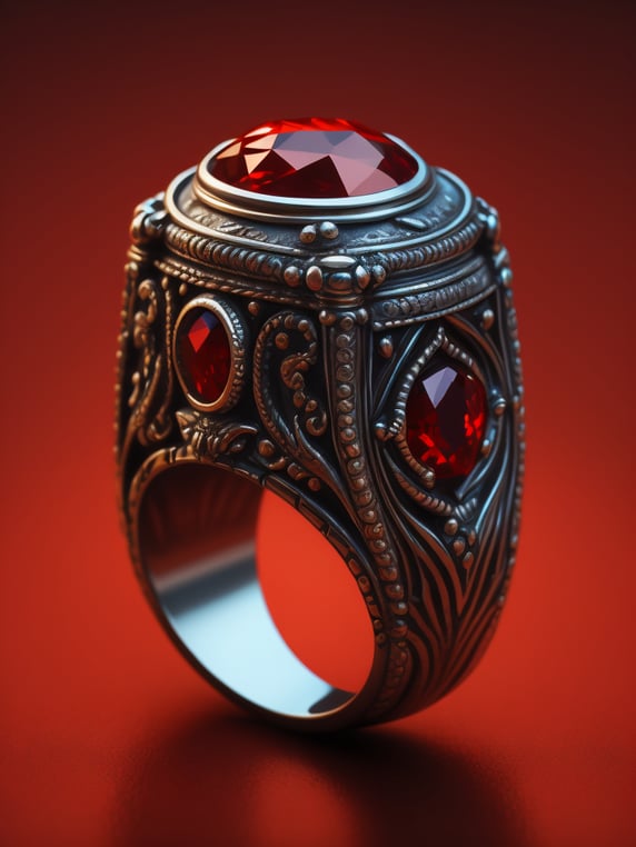 Premium Free ai Images | royal silver ring with ruby fantasy style ...