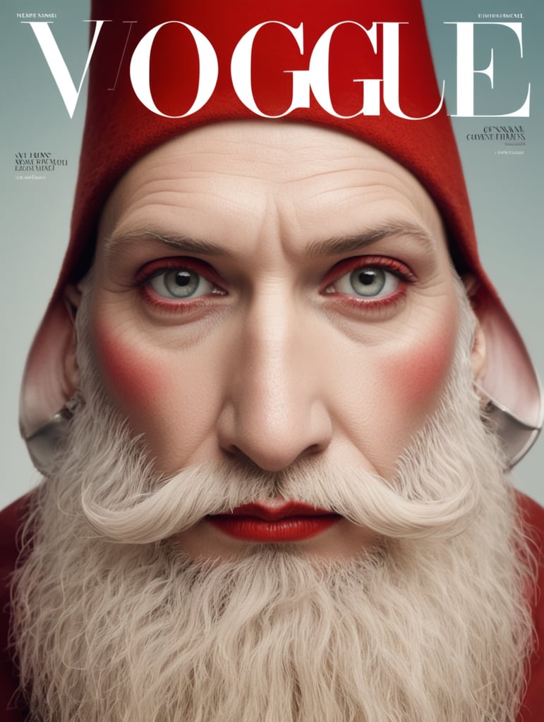 Premium Free ai Images | red gnome face on the cover of vogue