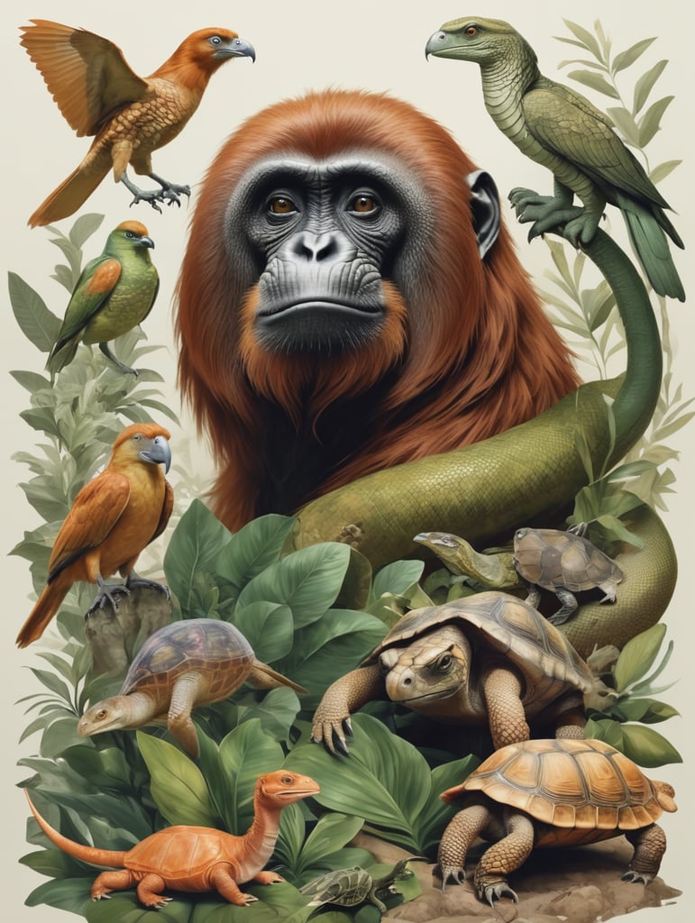 Premium Free ai Images | animal mixed with lizard orangutan snake bird ...
