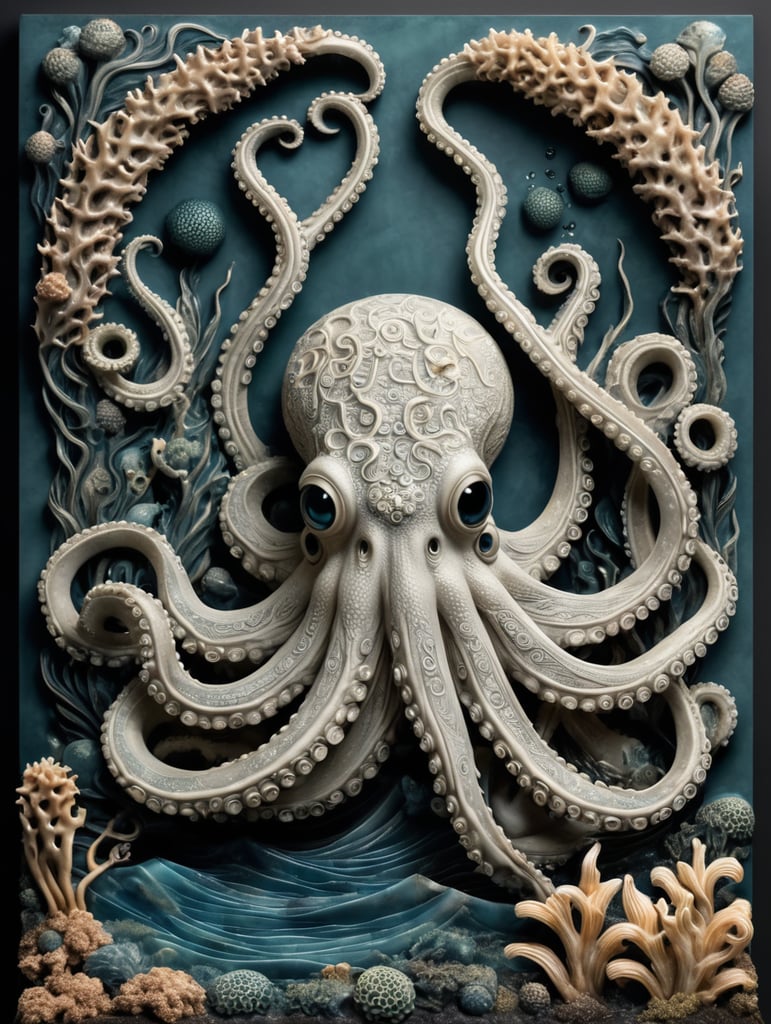 Premium Free ai Images | imagine curious octopus in bas relief its ...