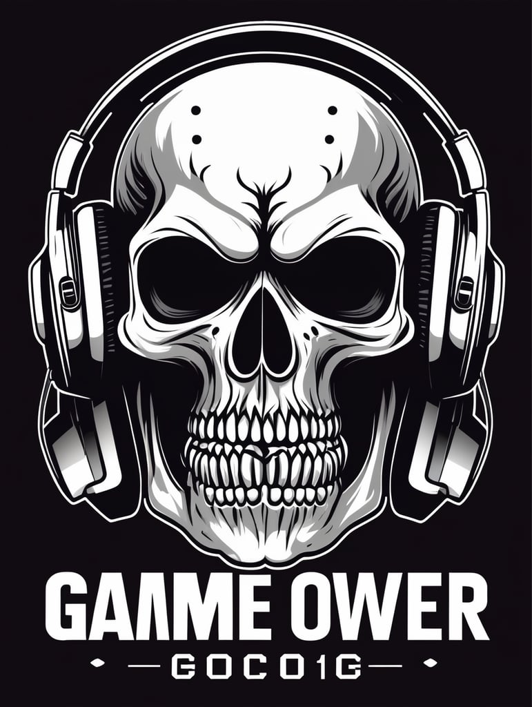 Premium Free ai Images | black and white game over skull gaming logo ...