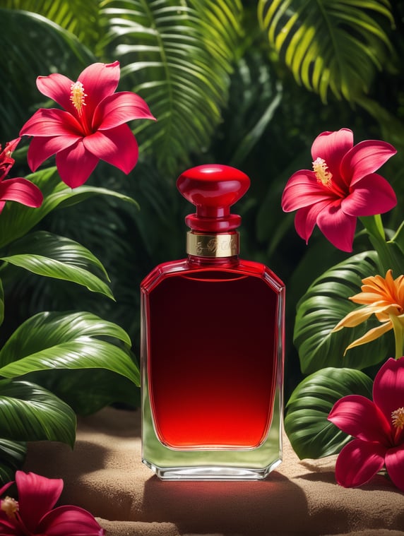 Premium Free ai Images | an ad shot of plain perfume red bottle in ...