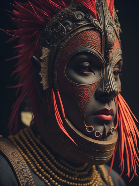 Premium Free ai Images | wooden maori mask traditional mask red bead ...