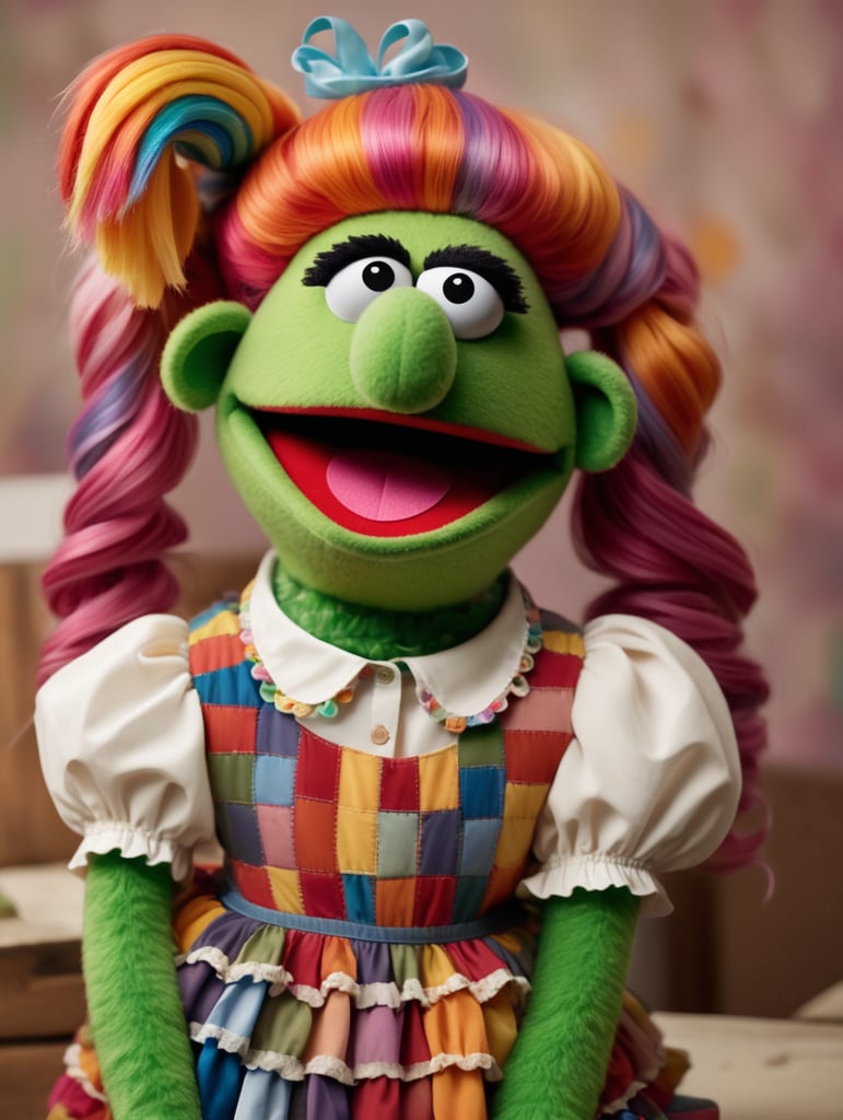 Premium Free ai Images | female teenage muppet with rainbow hair and ...