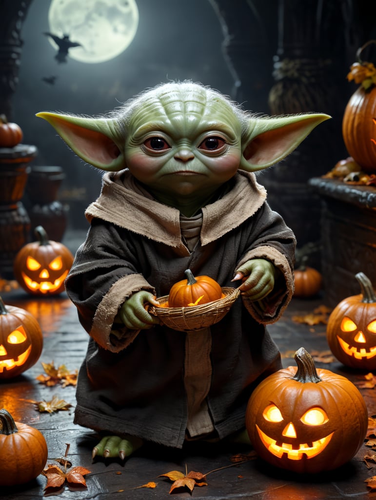 Premium Free ai Images | grogu baby yoda in halloween style