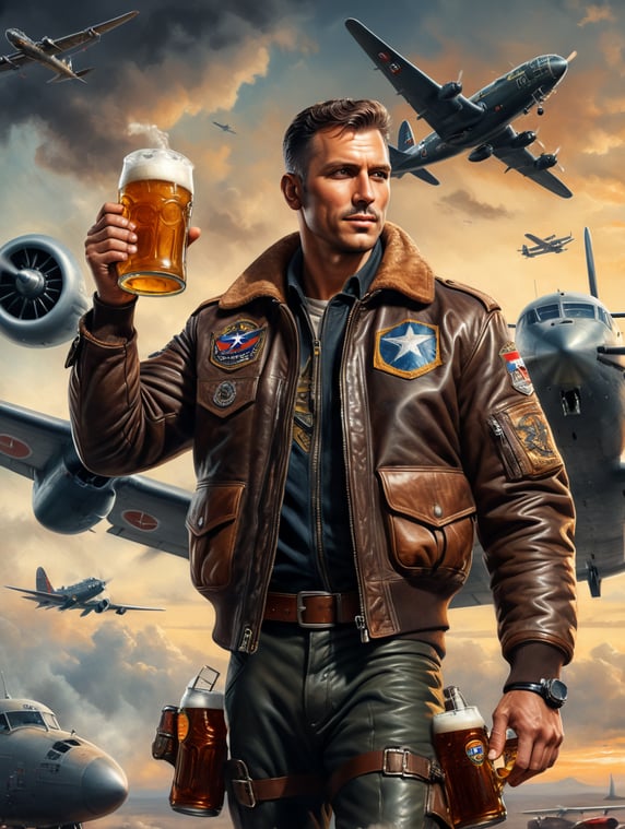 Premium Free ai Images | vintage poster pilot dressed in flying bomber ...