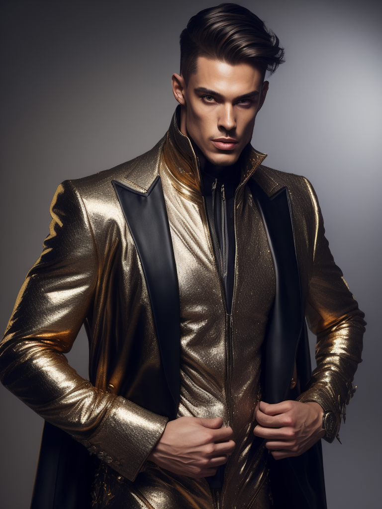 Lumenor AI Image Generation - male super model in shiny metallic suit ...