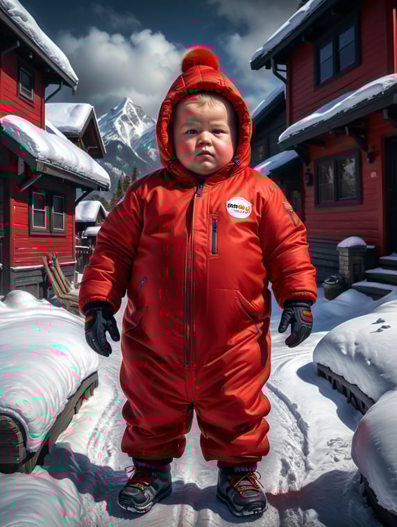 Premium Free ai Images | fat boy wearing red snowsuit