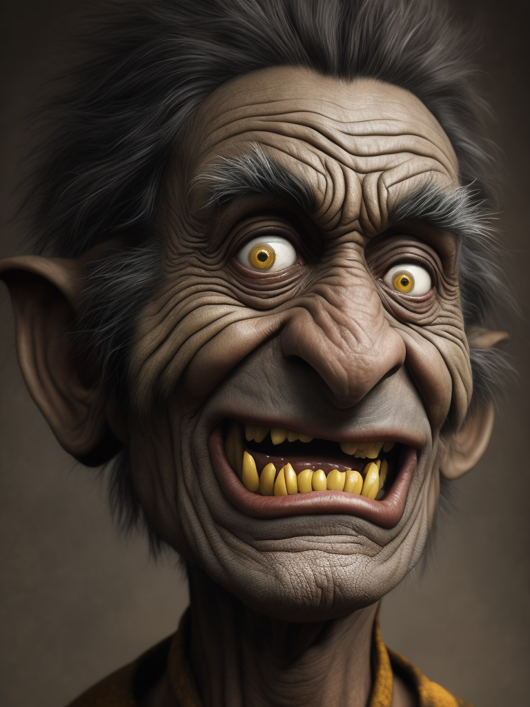 Premium Free ai Images | hyper realistic years old troll ugly face hand drawing painting by picasso