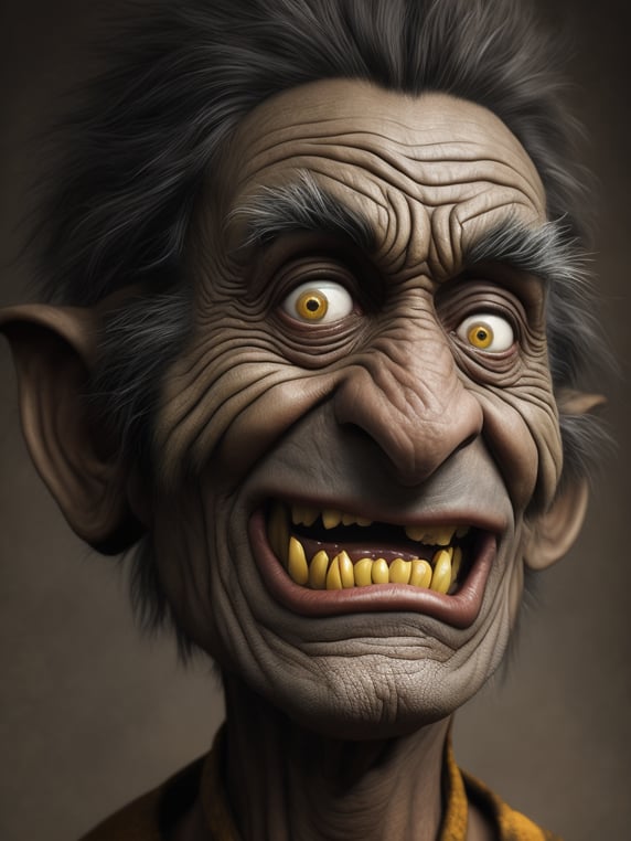 Premium Free ai Images | hyper realistic years old troll ugly face hand ...