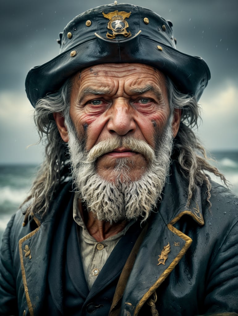 Premium Free ai Images | wet plate photograph of grizzled old sea captain