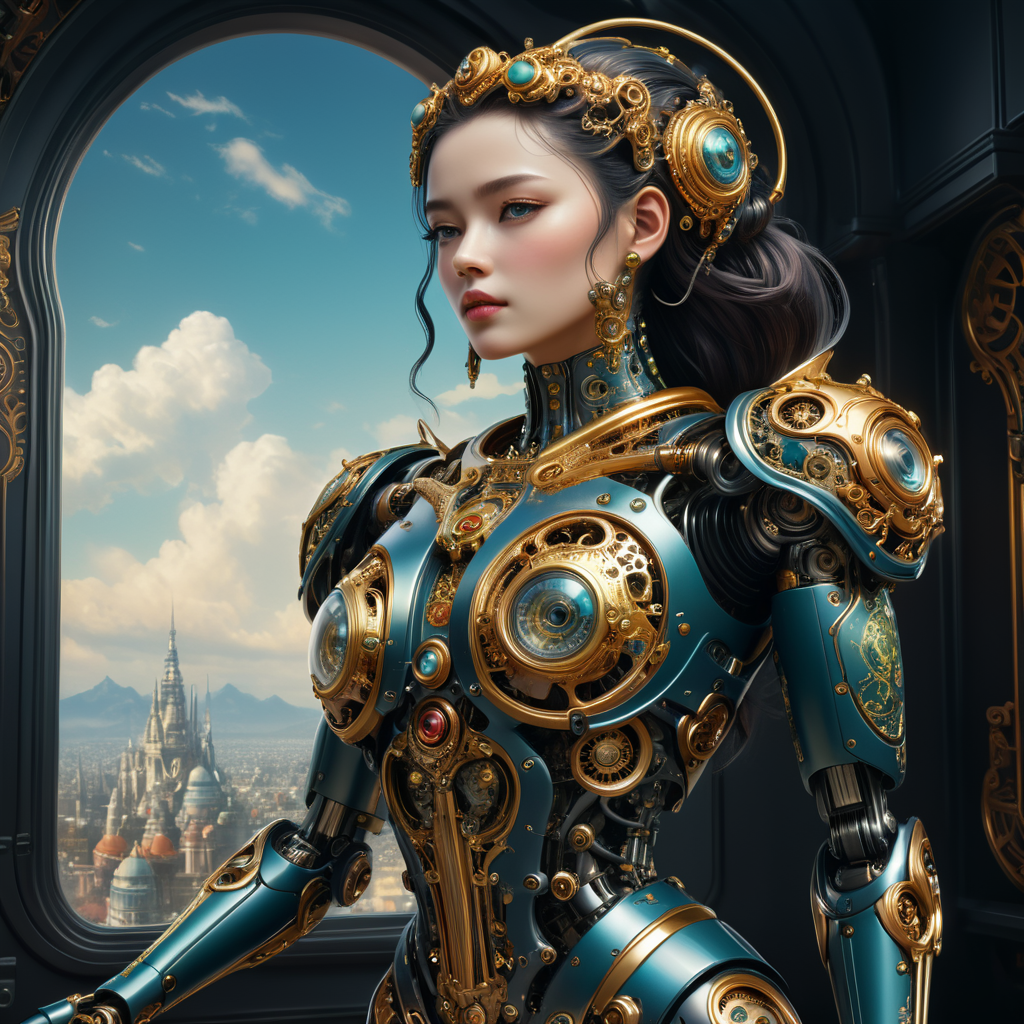 Premium Free ai Images | female robot with an art nouveau cyberpunk ...
