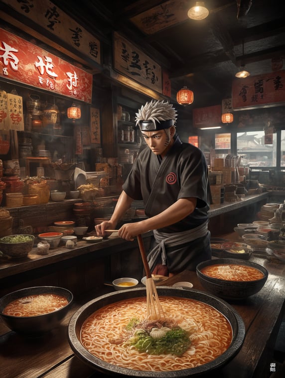 Premium Free ai Images | naruto als echte person im ishiraku ramen soup ...
