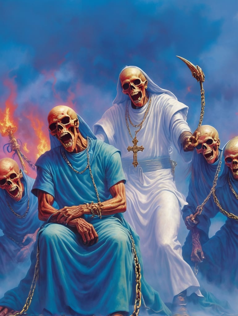Premium Free ai Images | priest and nuns healing the dead hell skulls ...