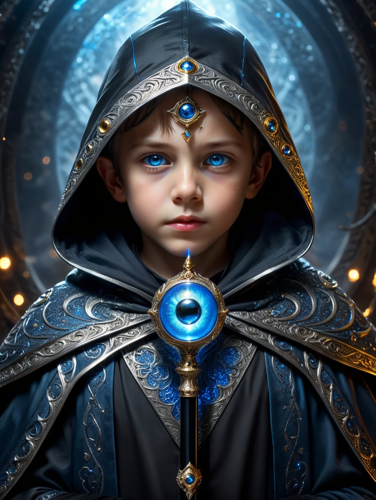 Premium Free ai Images | child wizard divination silver starry black ...