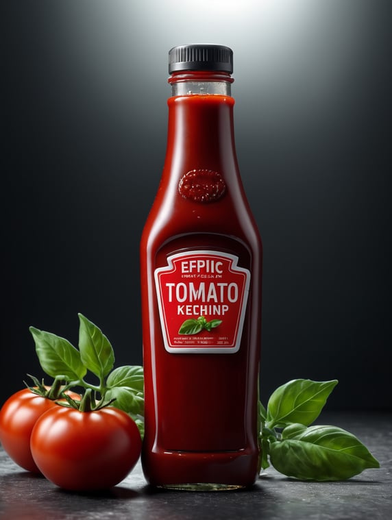 Premium Free ai Images | tomato ketchup bottle red tomato with green ...