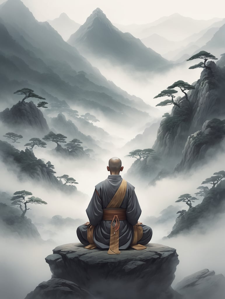 Premium Free ai Images | anime monk meditating in mountains