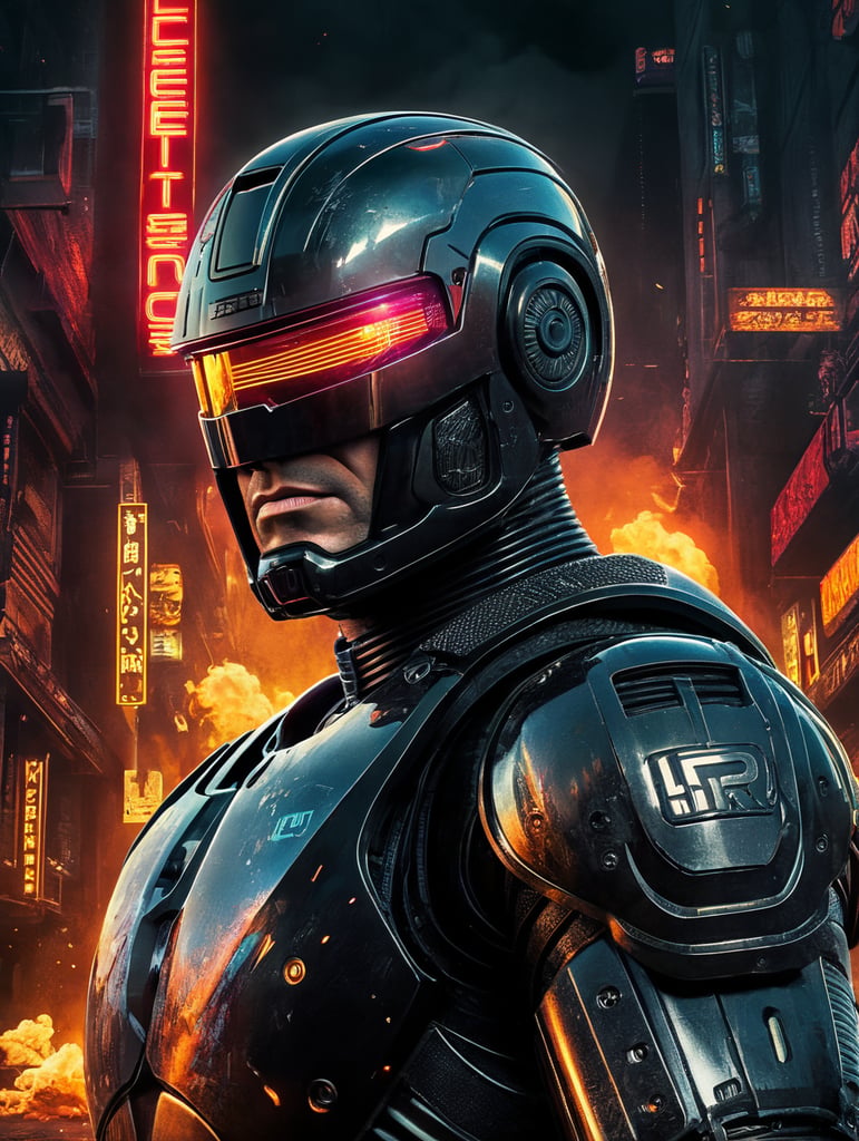 Premium Free ai Images | robocop movie poster neon style cyberpunk ...
