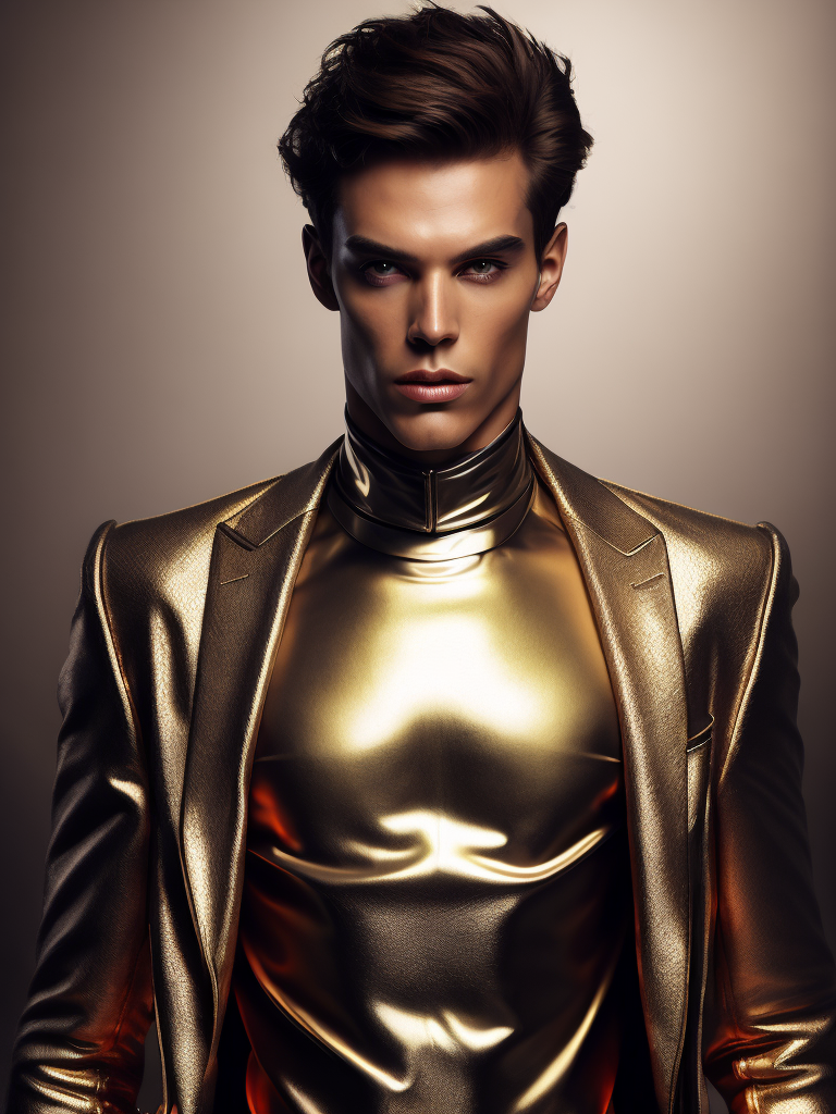 Lumenor AI Image Generation - male super model in shiny metallic suit ...